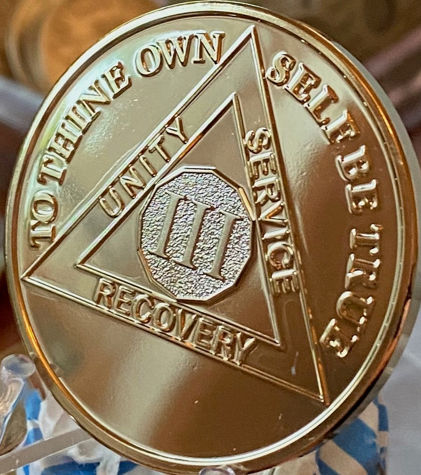 3 Year AA Medallion 1.5" Large Challenge Coin Premium 22k Gold Plated ...