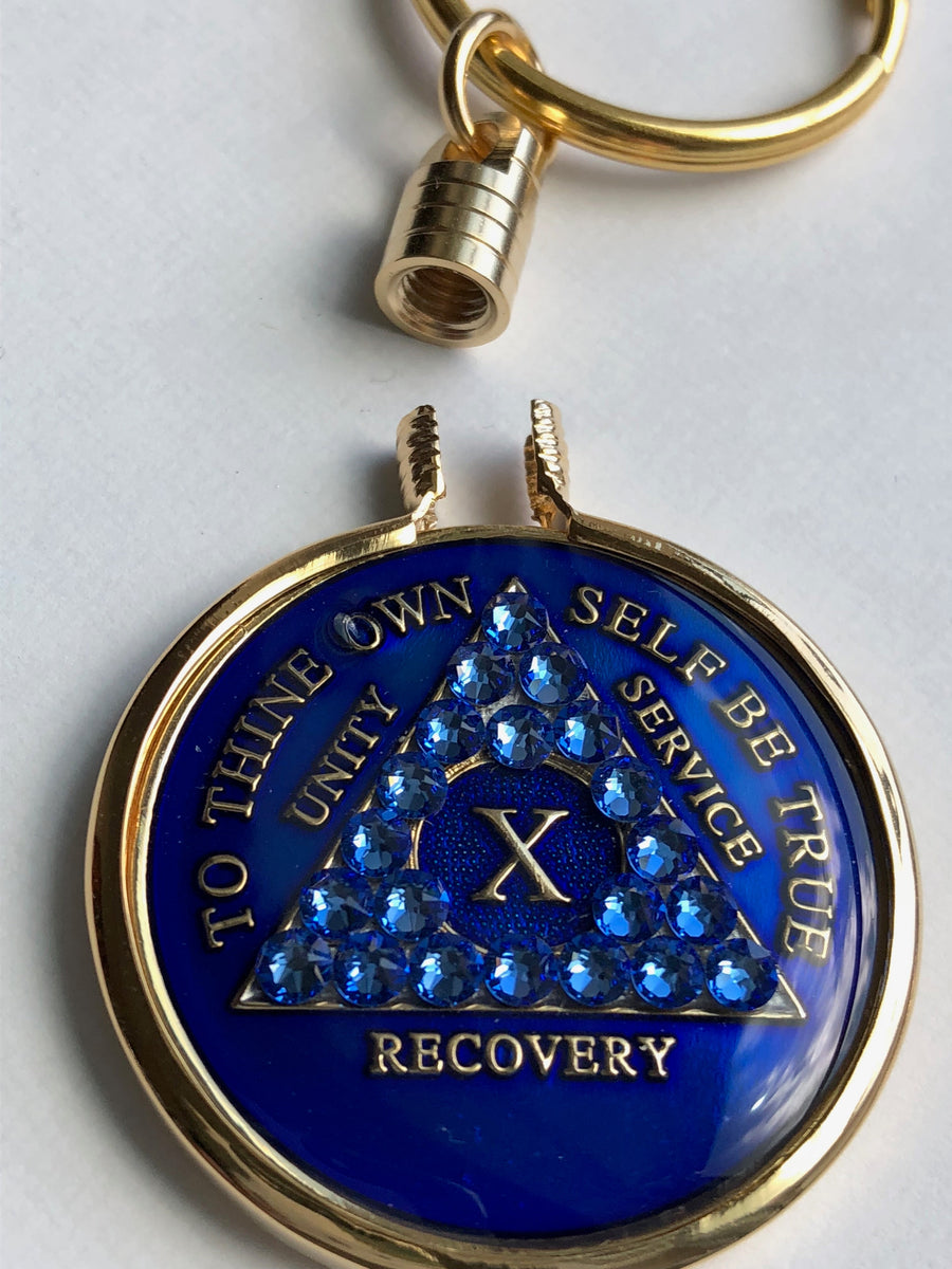 Keychain AA Medallion Holder For Recovery Mint Tri-Plate Chips Gold Pl ...