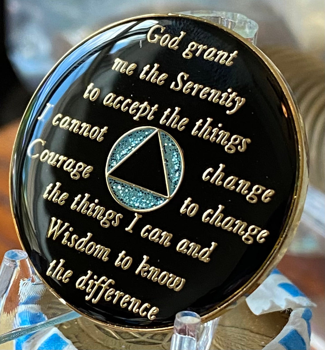 20 Year AA Medallion Aqua Glitter Tri-Plate Sobriety Chip – NAMedallion.Com